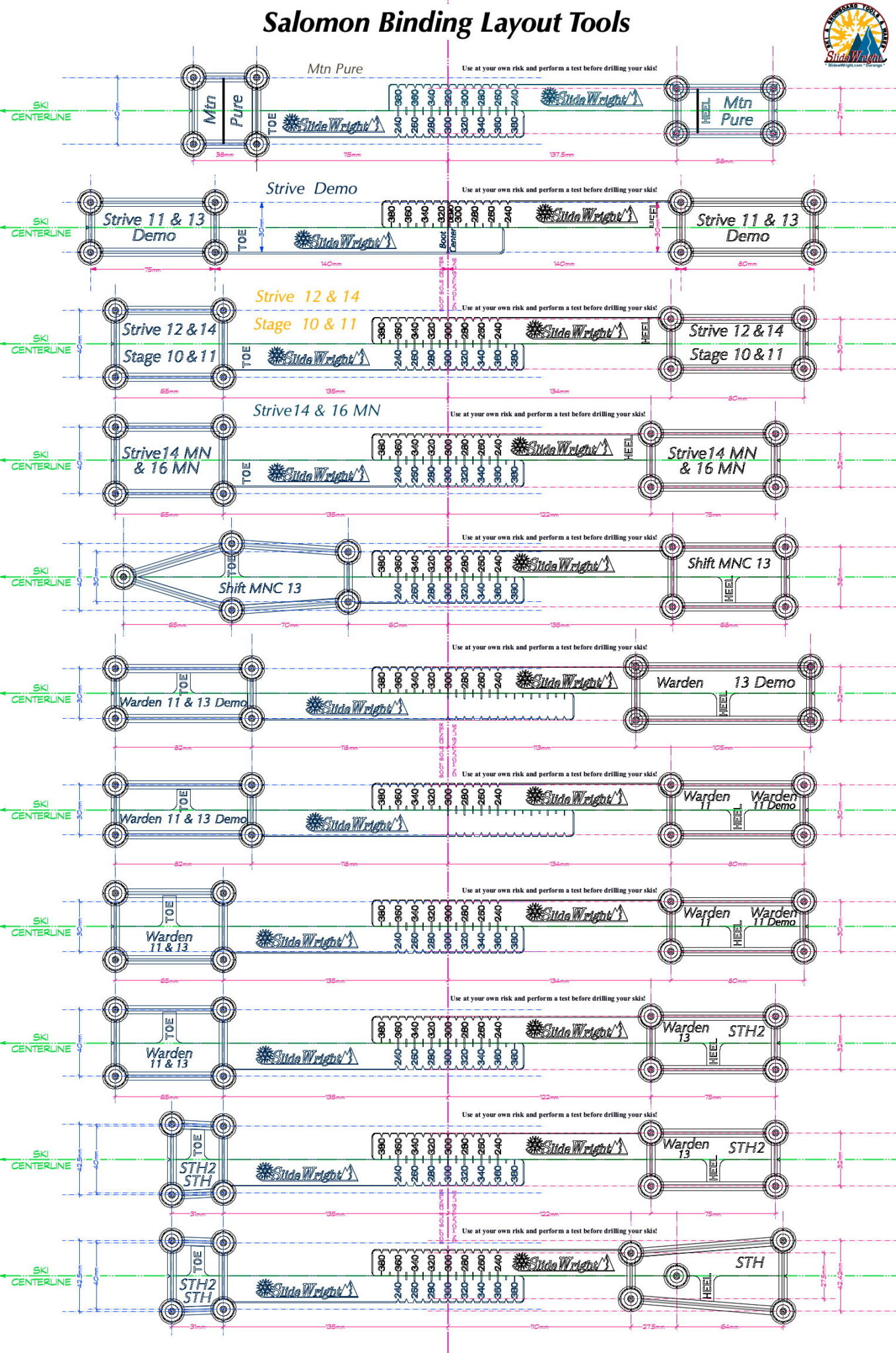 Salomon Binding Hole Layouts - SlideWright Ski & Snowboard Tools, Wares & Tips